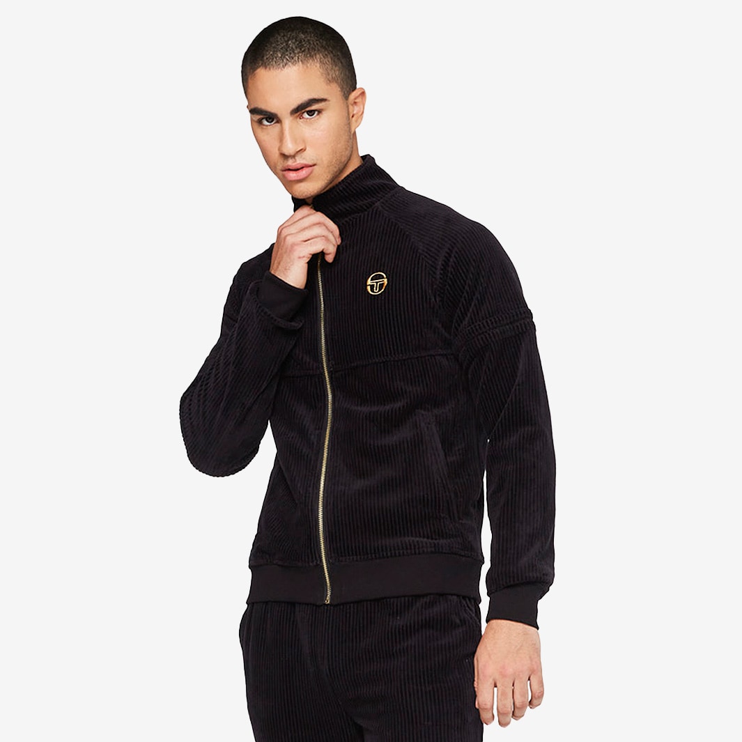 Sergio Tacchini Orion Rib Velour Track Top - Black - Football Shirt ...
