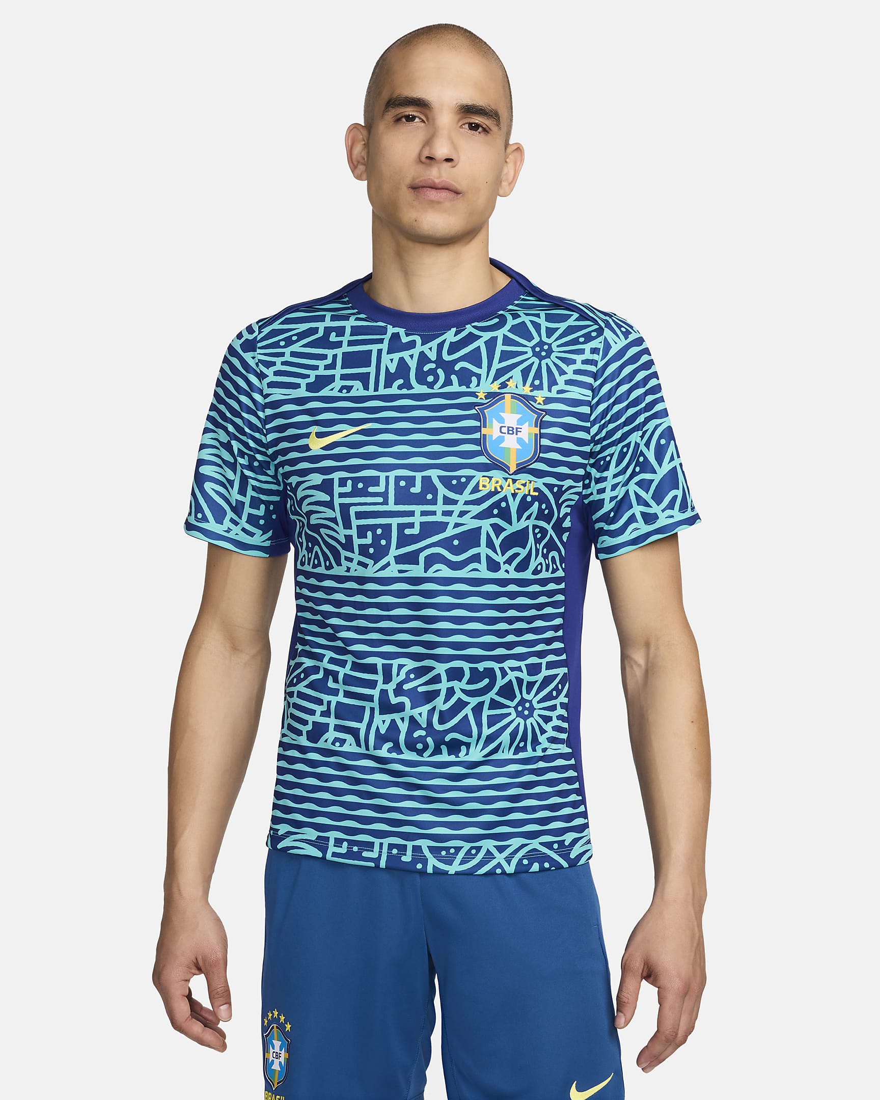 Brazil 2024 Nike Pre-Match Shirt - Light Retro / Deep Royal Blue ...
