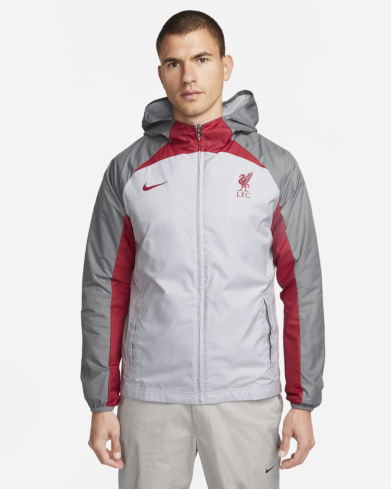 Liverpool F.C. AWF Full-Zip Football Jacket - Wolf Grey / Smoke Grey ...