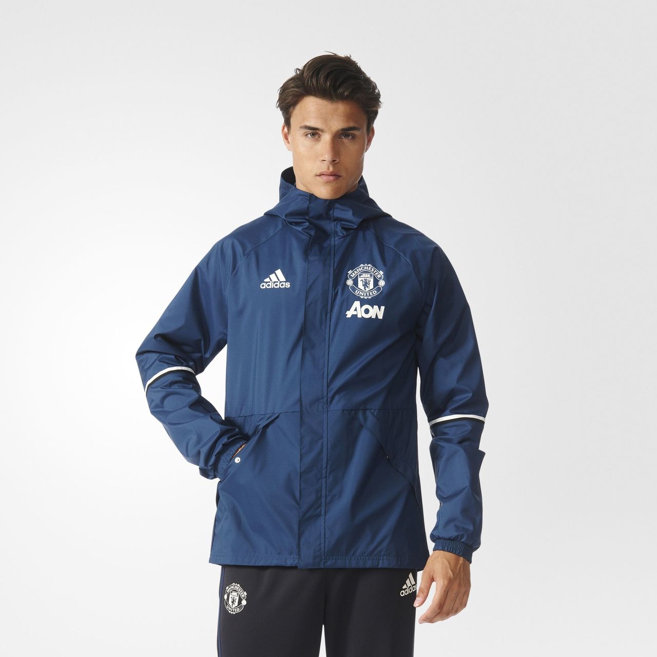 Adidas Manchester United FC All-Weather Jacket - Mineral Blue ...