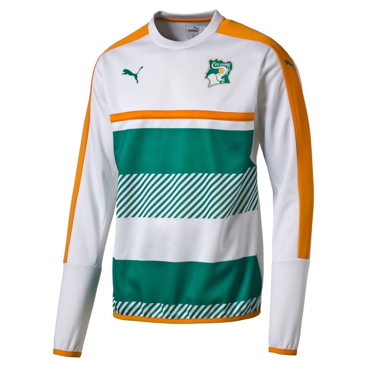 Puma Ivory Coast Training Sweater - Puma White / Pepper Green / Flame ...