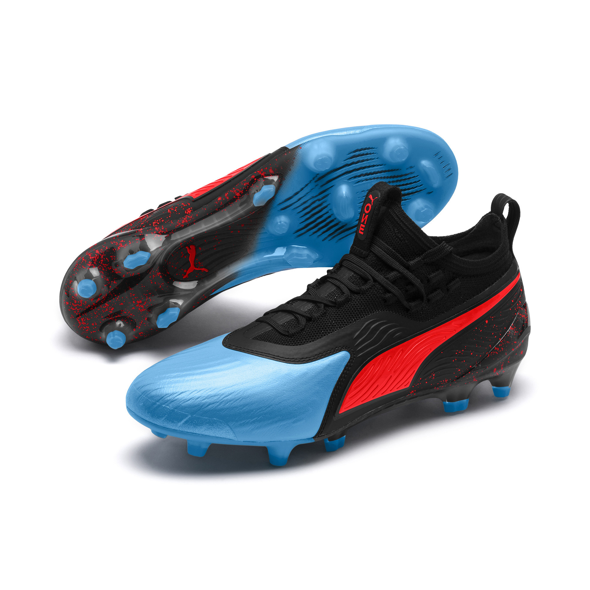 Puma One 19.1 Evoknit FG/AG Power Up - Bleu Azur / Red Blast / Black ...